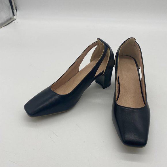 Shoes | A Black Women Chic Square Toe Cut Out Chunky Low Heels Pump ...